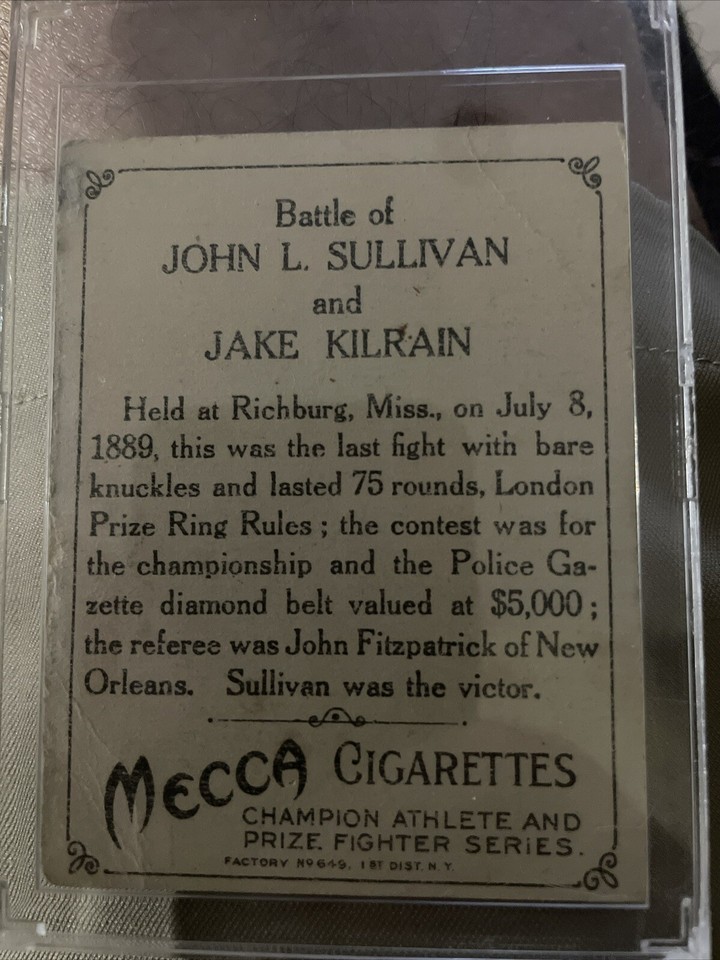 1910 John L Sullivan/Jake Kilrain Vintage T220 Mecca Cigarette Card ...