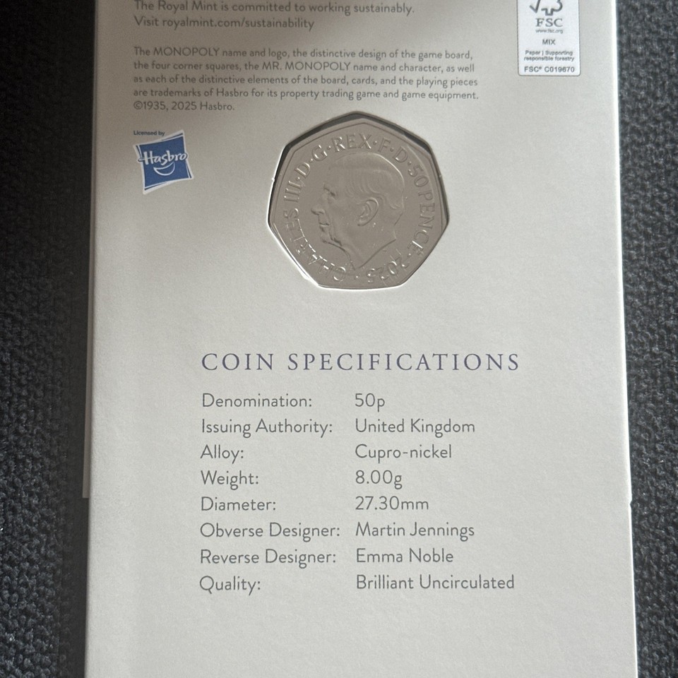 IN HAND ready to send Royal Mint Strike Your Own 2025 Monopoly 50p coin ...