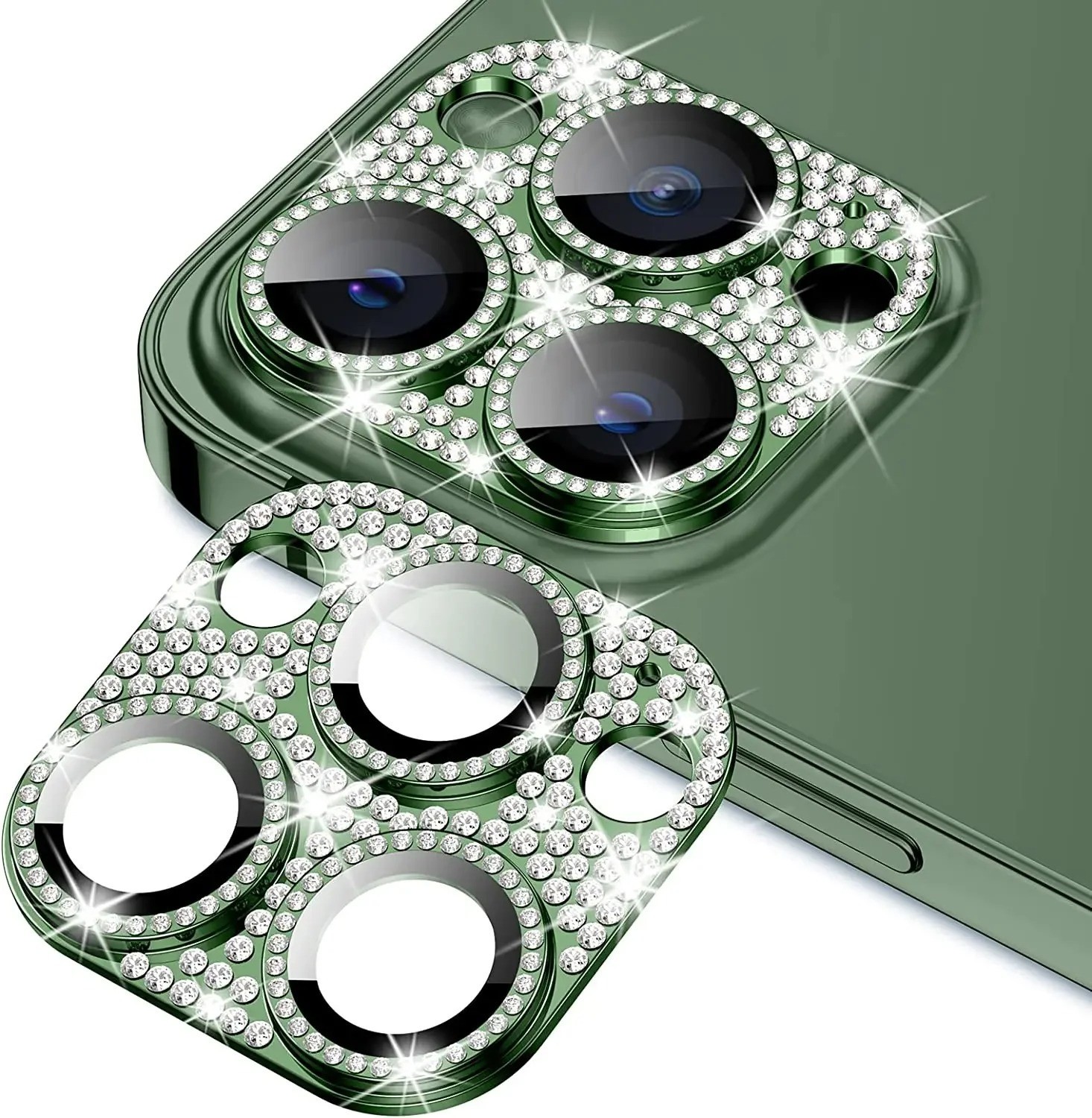 Fr iPhone 16 15 14 13 Pro Max Diamond Tempered Glass Metal Camera Lens ...