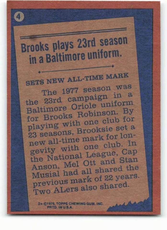 1978 Topps #4 Brooks Robinson NM++ Orioles RB ID:340238 | eBay