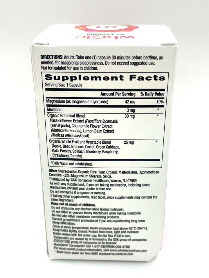 Whole By Centrum 01 30 Capsules Supplement Magnesium Melatonin Sleep ...