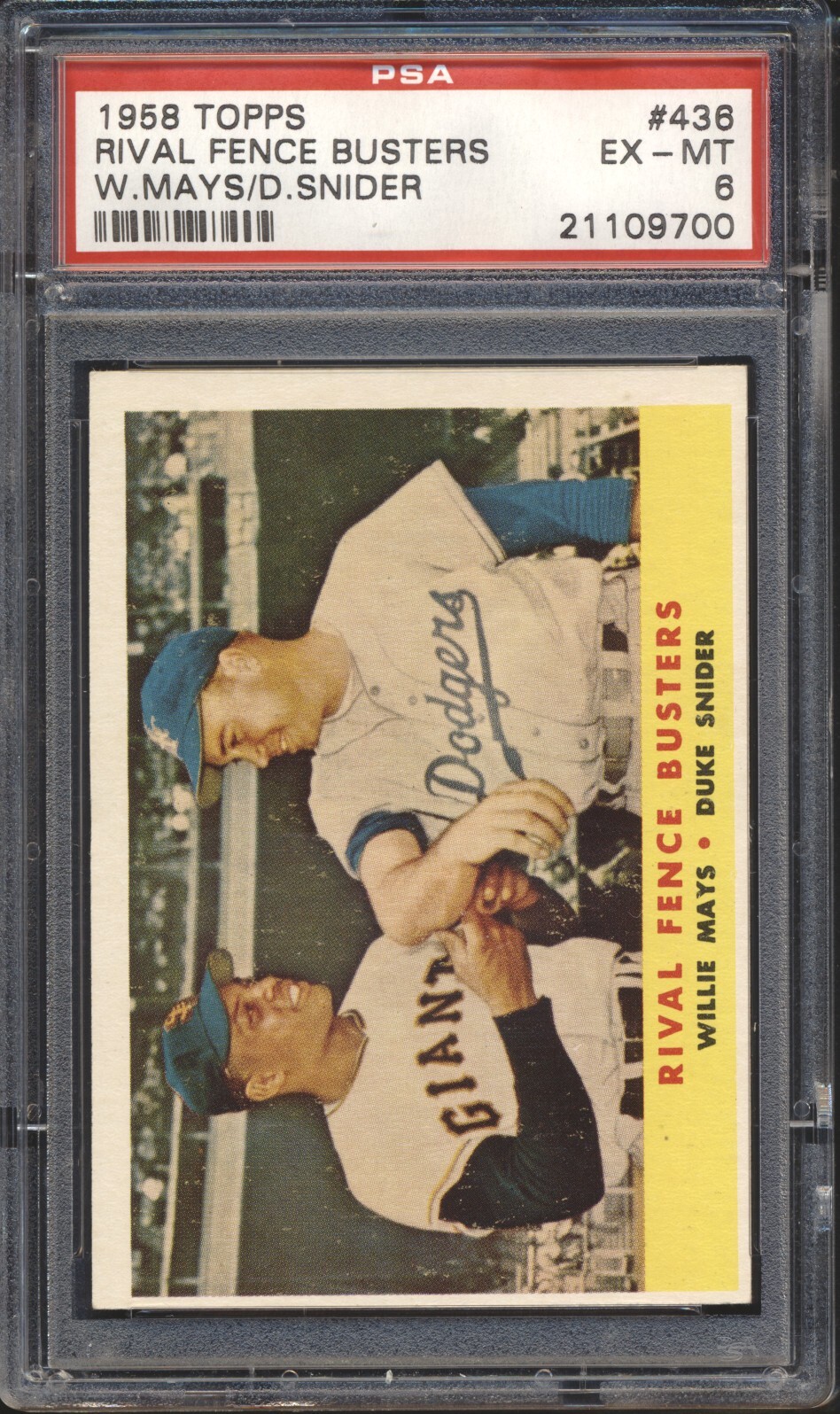 1958 Topps Baseball Rival Fence Busters WILLIE MAYS / DUKE SNIDER #436 ...
