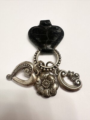 Vintage One World Brighton Keychain Leather Heart Silver Plate Charms ...