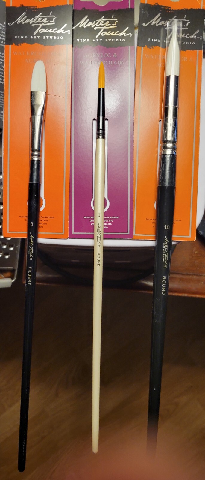 LOT OF 3 MASTER'S TOUCH FINE ART STUDIO PAINT BRUSHES SIZES 2 8 10 ...