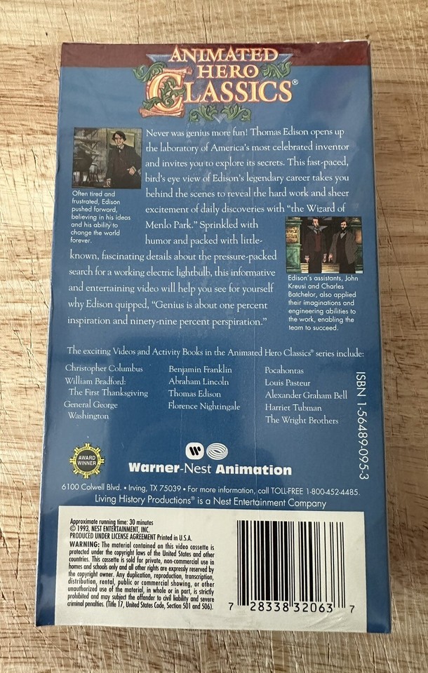 Vintage Animated Hero Classics Thomas Edison Animation VHS NEW SEALED ...