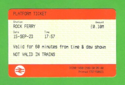 National Rail Platform Ticket - Rock Ferry - 10p - Window 30 - 2023 ...