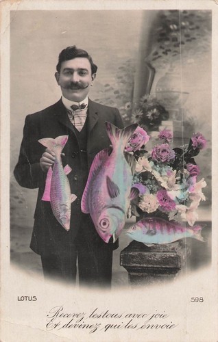 CP DEVINEZ QUI VOUS LES ENVOIE - MOUSTACHU AVEC GROS POISSONS | eBay