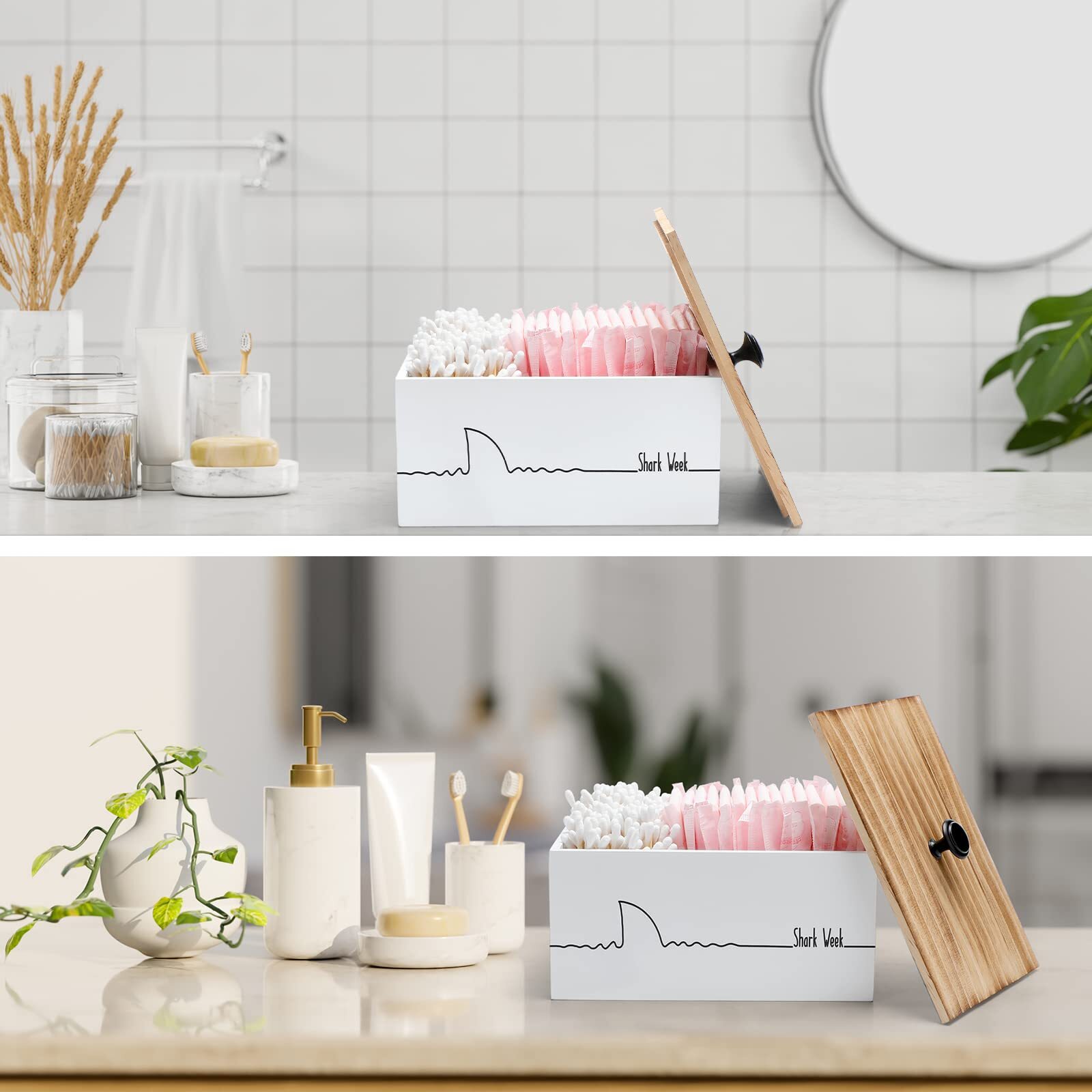 Wood Tampon Holder For Bathroom Farmhouse Pad And Tampon Organizer For ...