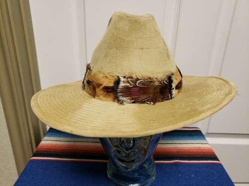 Vtg Boot Hill Western Hat Size 7 - 7 1/8 Beige Cowboy Feather Hat Band ...