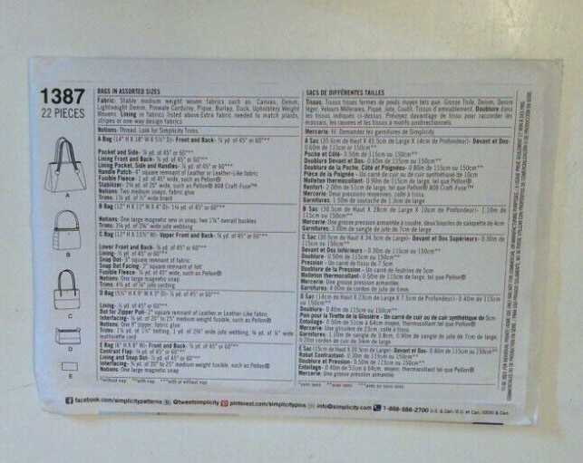 Simplicity Craft Sewing Pattern 1387, Tote, Makeup Bag, Clutch, NEW | eBay