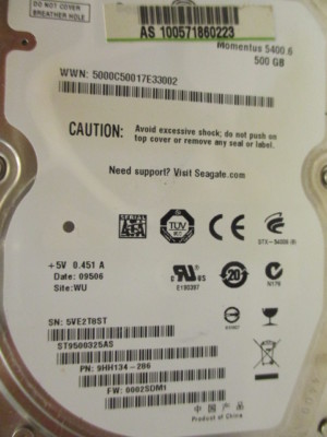 500GB Seagate ST9500325AS P/N 9HH134-286 0002SDM1 WU X166 4016138589337 ...