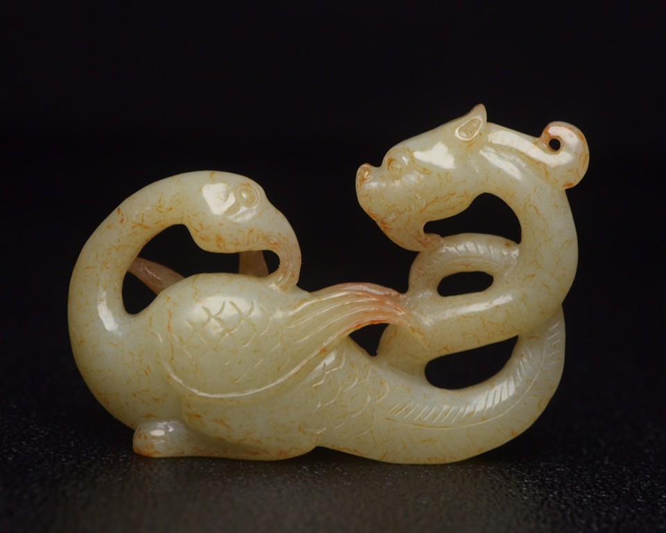 Certified Natural Hetian Jade Hand-carved Exquisite Dragon Phoenix ...