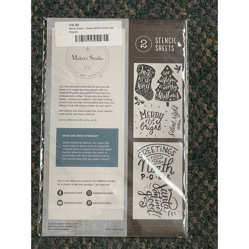 Makers Studio Santa Define Good 2 pk Mesh Stencil Christmas DIY | eBay