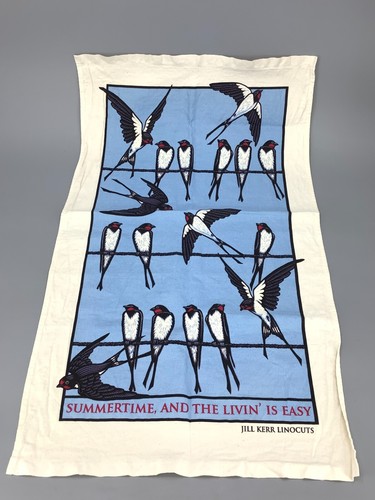Jill Kerr Linocuts Tea Towel Swallows Design | eBay Australia