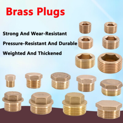 Brass End Caps Plugs Pipe Fitting BSP Hex Socket/ Flat Plug Bras Screw ...