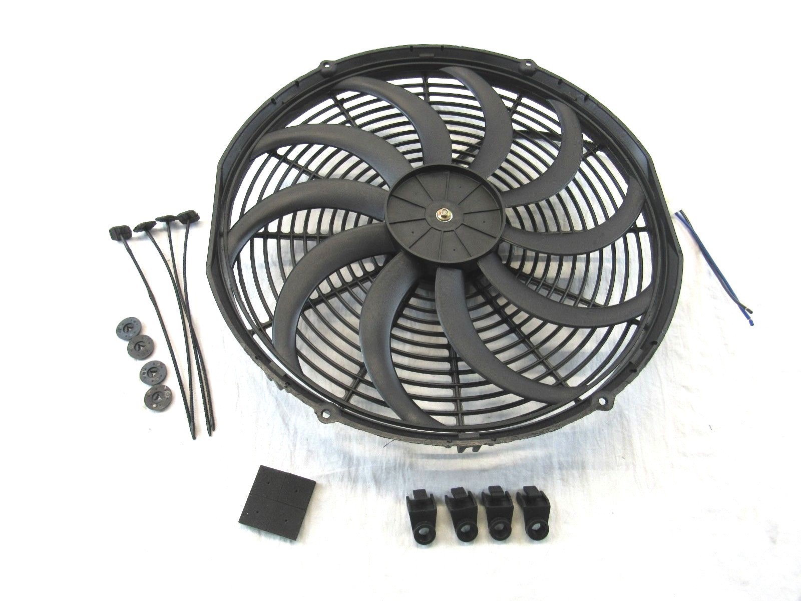 16'' Curved Blade 12V Heavy Duty Reversible Electric Fan 3000CFM Black ...