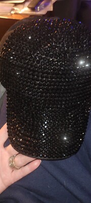 Women's Black Rhinestone & Black Denim Bling Baseball Cap Adjustable ...