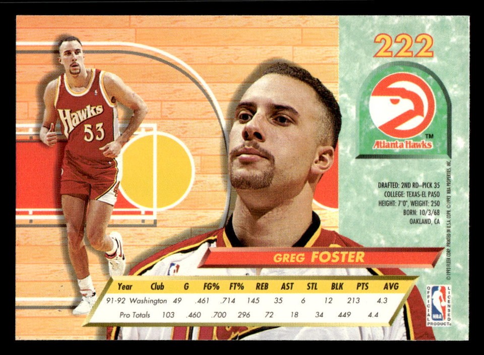 Greg Foster 1992 Ultra #222 Atlanta Hawks | eBay