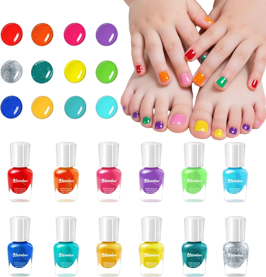 Non-Toxic Safe Kids Nail Polish Kit, 12 Color Quick Dry Nail Polish Set ...