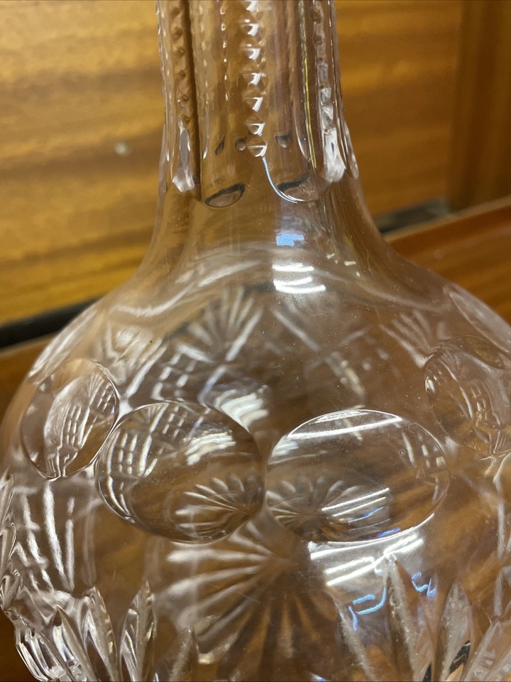 Stunning Vintage Crystal Lens Cut Glass Decanter Lozenge Stopper - 30cm ...