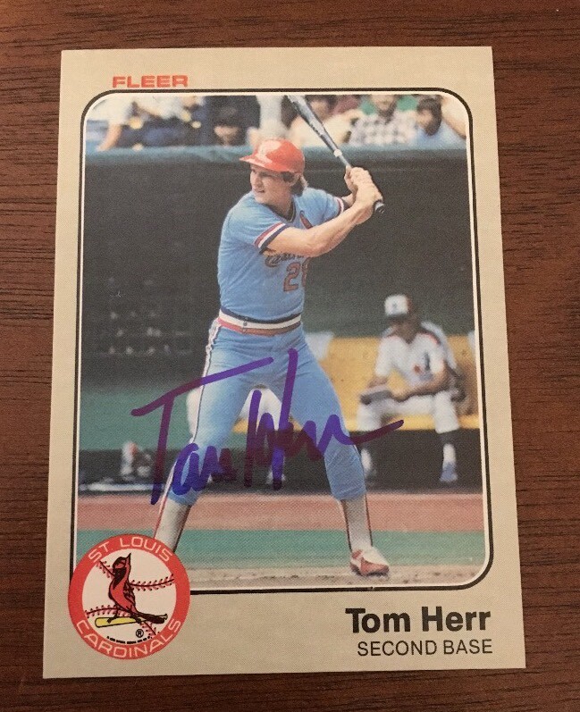TOM HERR 1983 FLEER AUTOGRAPHED SIGNED AUTO BASEBALL CARD 9 CARDINALS ...