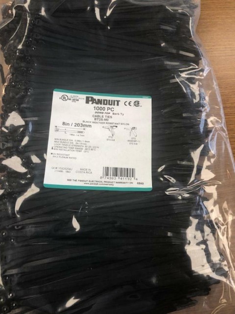 1000 Panduit 8 Inch/203 Mm Cable Ties Black Nylon Bt2s-m0 Zip Tie Wire ...