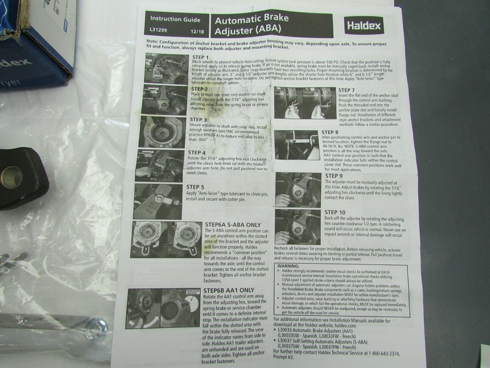 Haldex S-ABA Sensing Automatic Brake Slack Adjuster Kits, Self Setting ...