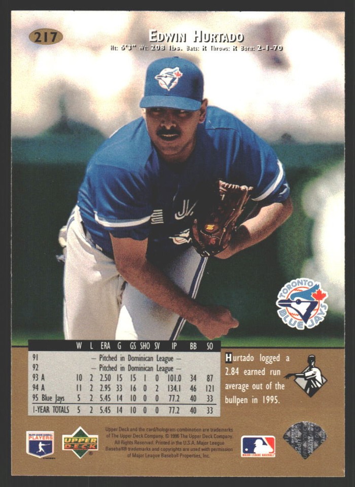 Edwin Hurtado #217 1996 Upper Deck Toronto Blue Jays | eBay