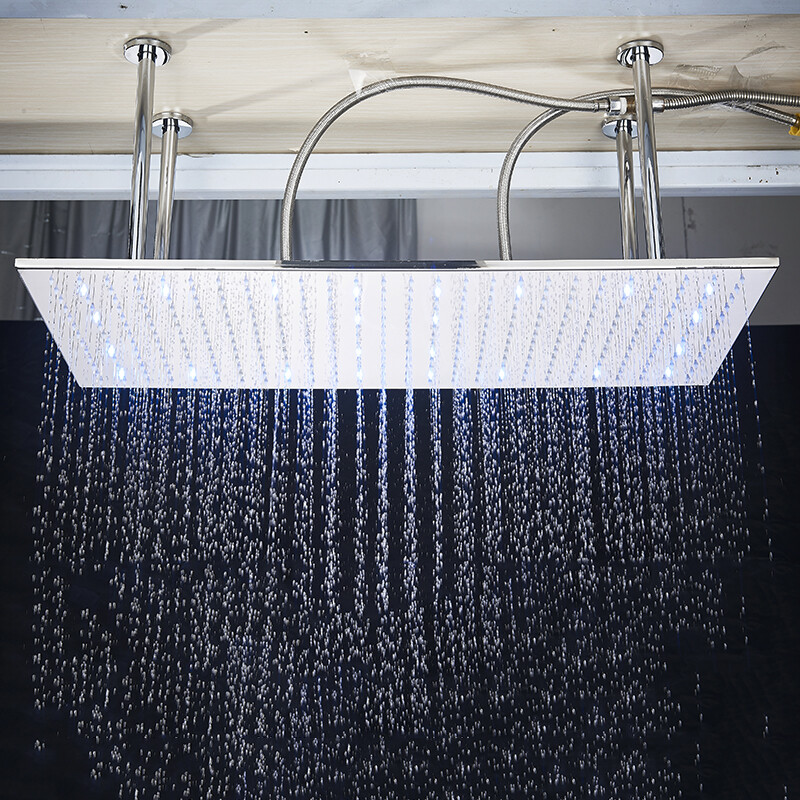 LED Rainfall Large Shower Head High Pressure Ceiling Mounted Overhead ...