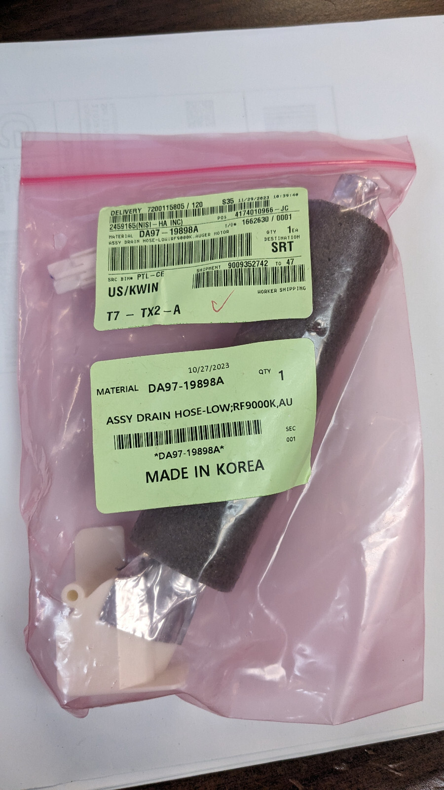 Samsung Refrigerator Auger Motor Drain Hose DA97-19898A AP6883654 ...