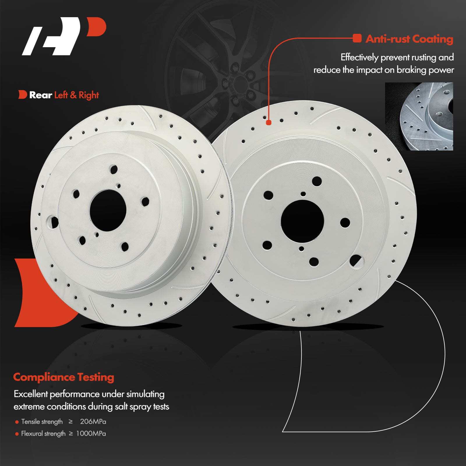 Rear Drilled Brake Rotor + Ceramic Pad for Subaru Tribeca 08-14 B9 ...