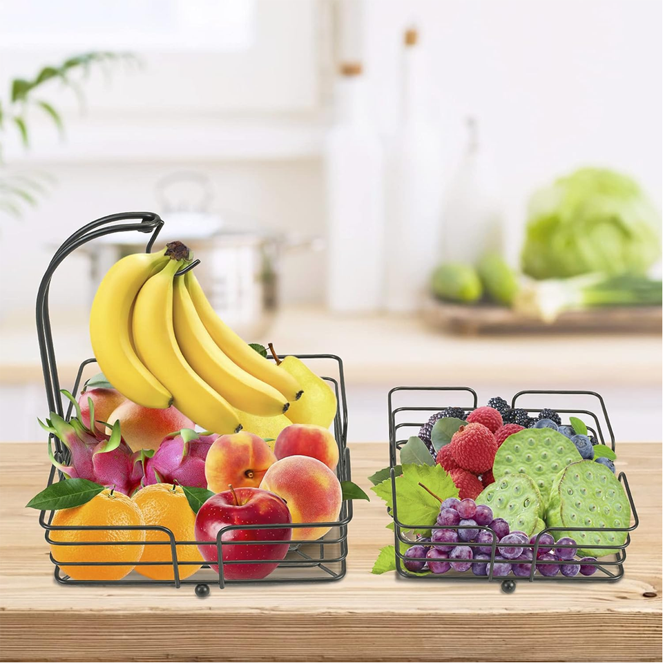 2 Tier Fruit Bowl Holder with Banana Hanger Hook Tree Fruit Bowl Basket ...