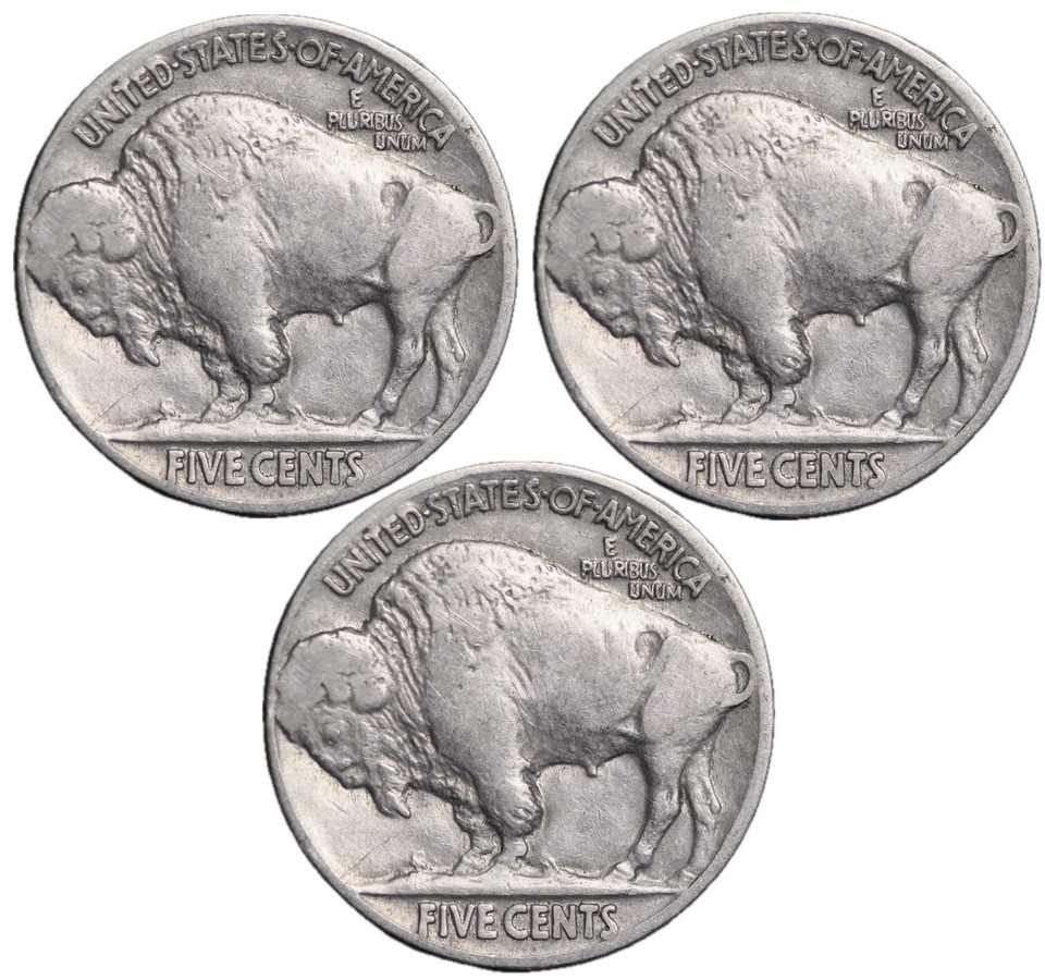 BUFFALO Indian Head Nickel lot (3) Coins with FULL DATES - Native ...