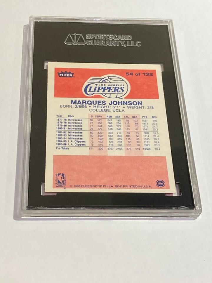 Marques Johnson 1986 Fleer SGC 8.5 92 NM-MT+ Graded Card Clippers #54 ...