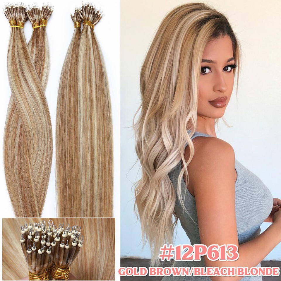 1G Nano Ring Beads Russian 100% Remy Human Hair Extensions Micro Loop ...