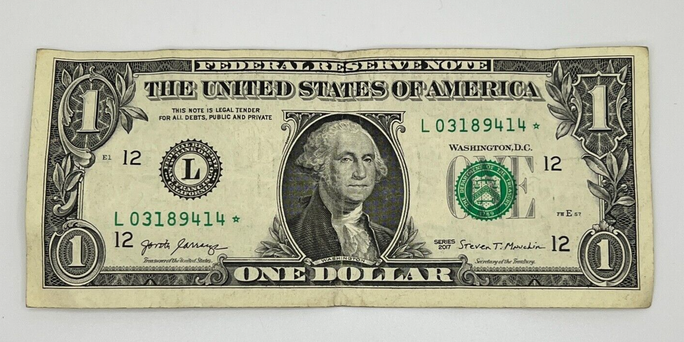US $1 One Dollar Bill Star Note Money L03189414 Series 2017 | eBay