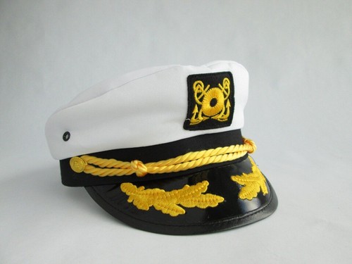 ADULT YACHT BOAT SHIP SAILOR CAPTAIN COSTUME HAT CAP NAVY MARINE ...
