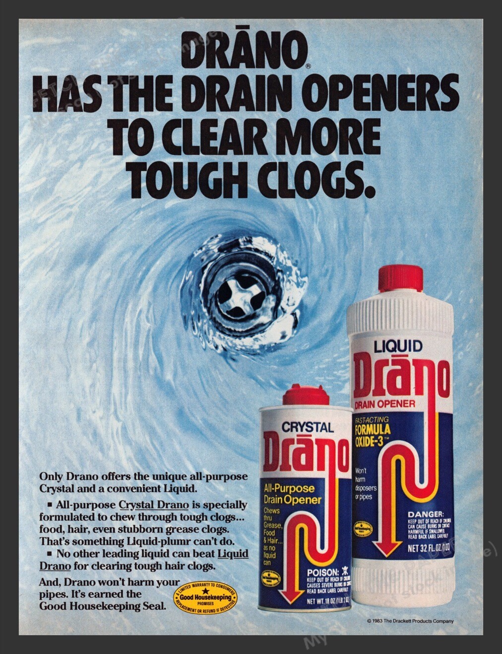 Drano Whirlpool Water Down the Drain 1980s Print Advertisement Ad 1984 ...