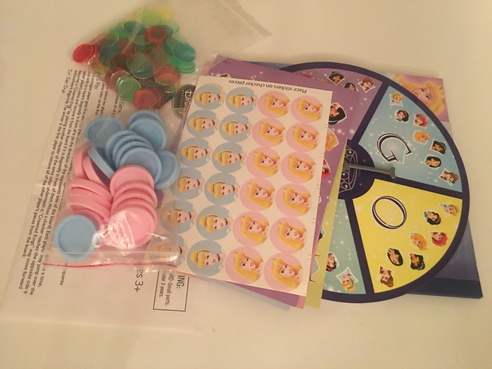 Disney Princess Games Checkers Bingo Tic Tac Toe 2 Sided Board Complete ...