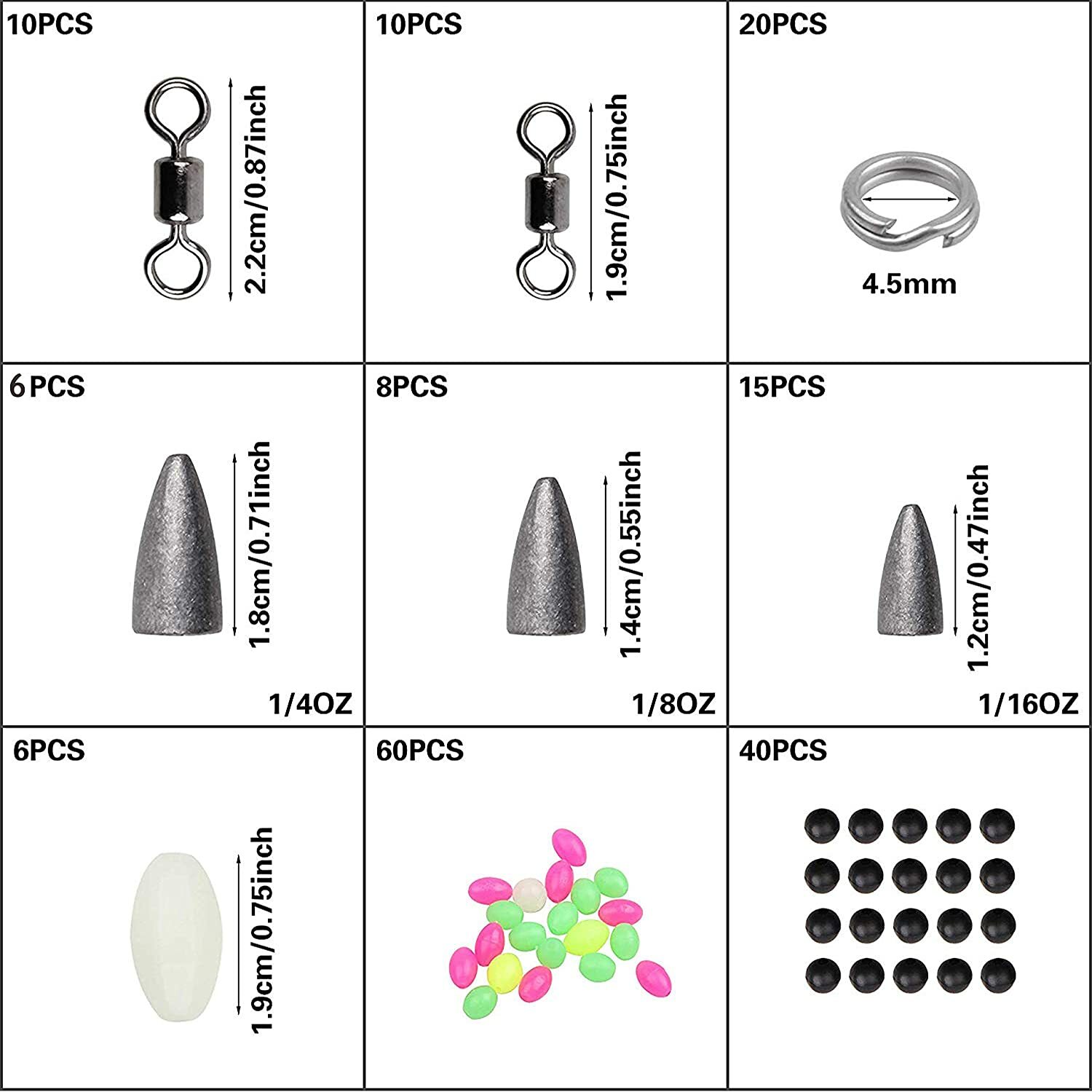 175pcs Carolina Rig Texas Rig Bass Fishing Tackle Kit Worm Weight ...