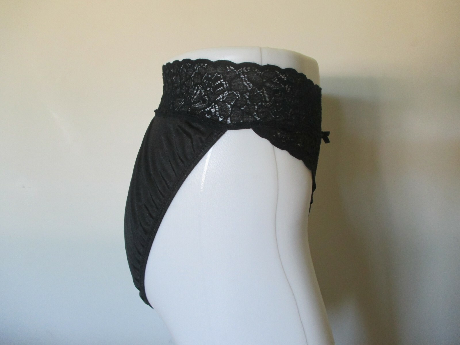 VINTAGE SEARS NYLON BLACK PANTIES HI CUT SHEER FULL LACE FRONT LARGE ...