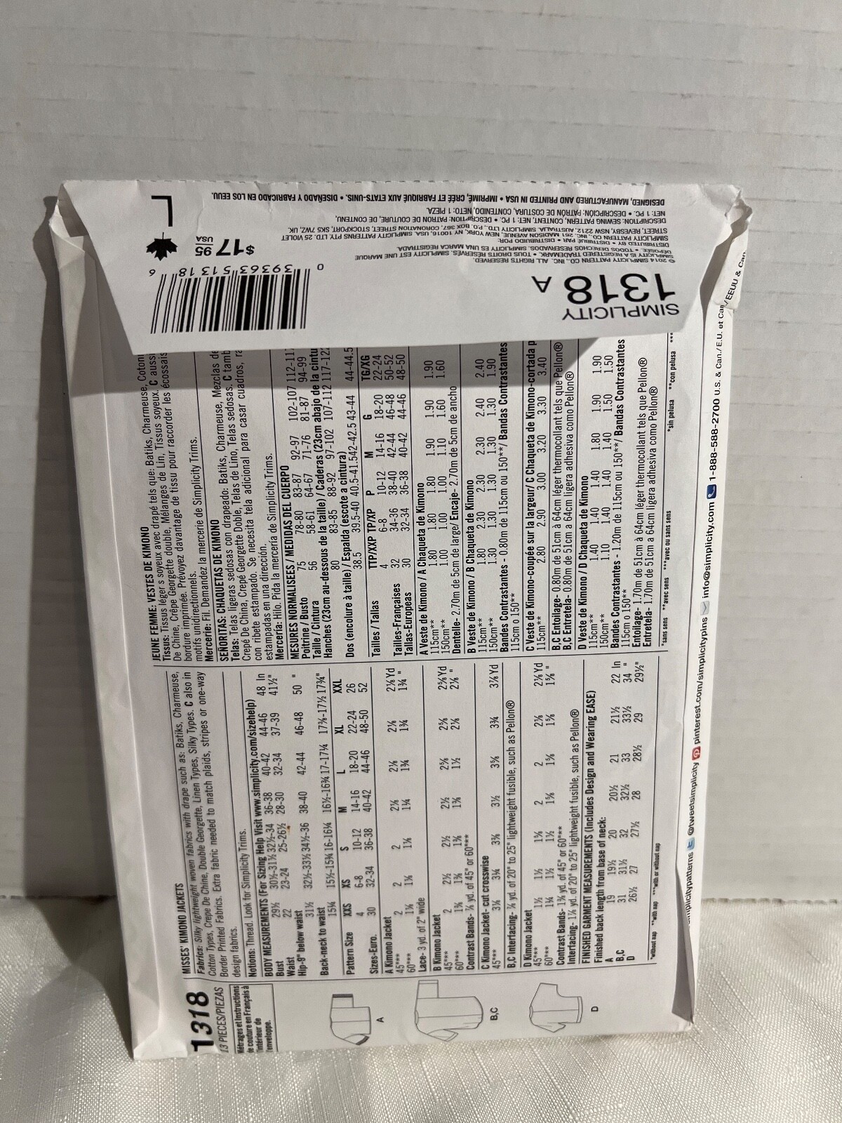 Simplicity Sewing Pattern 1318 Aka 0638 Fall Fashion Kimono Jackets ...