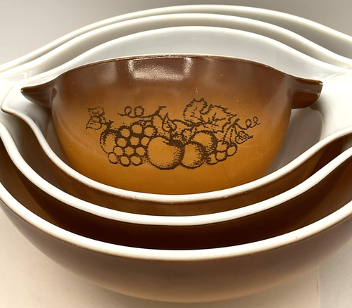PYREX Old Orchard Cinderella Stacking Nesting Mixing Bowls Fruit Brown ...