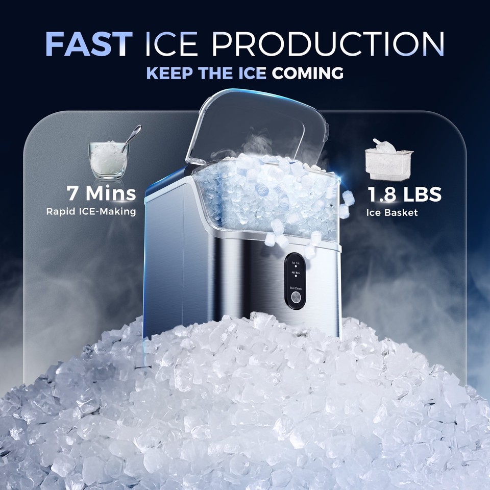 Nugget Ice Maker Countertops,35.9lb Per Day Portable Pebble Crushed ice ...