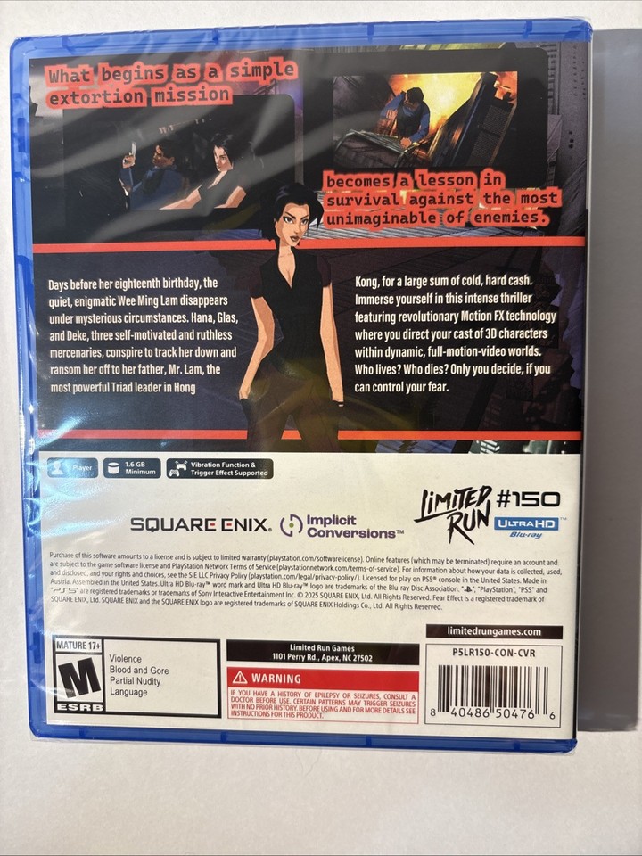 10TH ANNIVERSARY FEAR EFFECT PS5 LIMITED RUN GAMES VARIANT U.S. ESRB ...