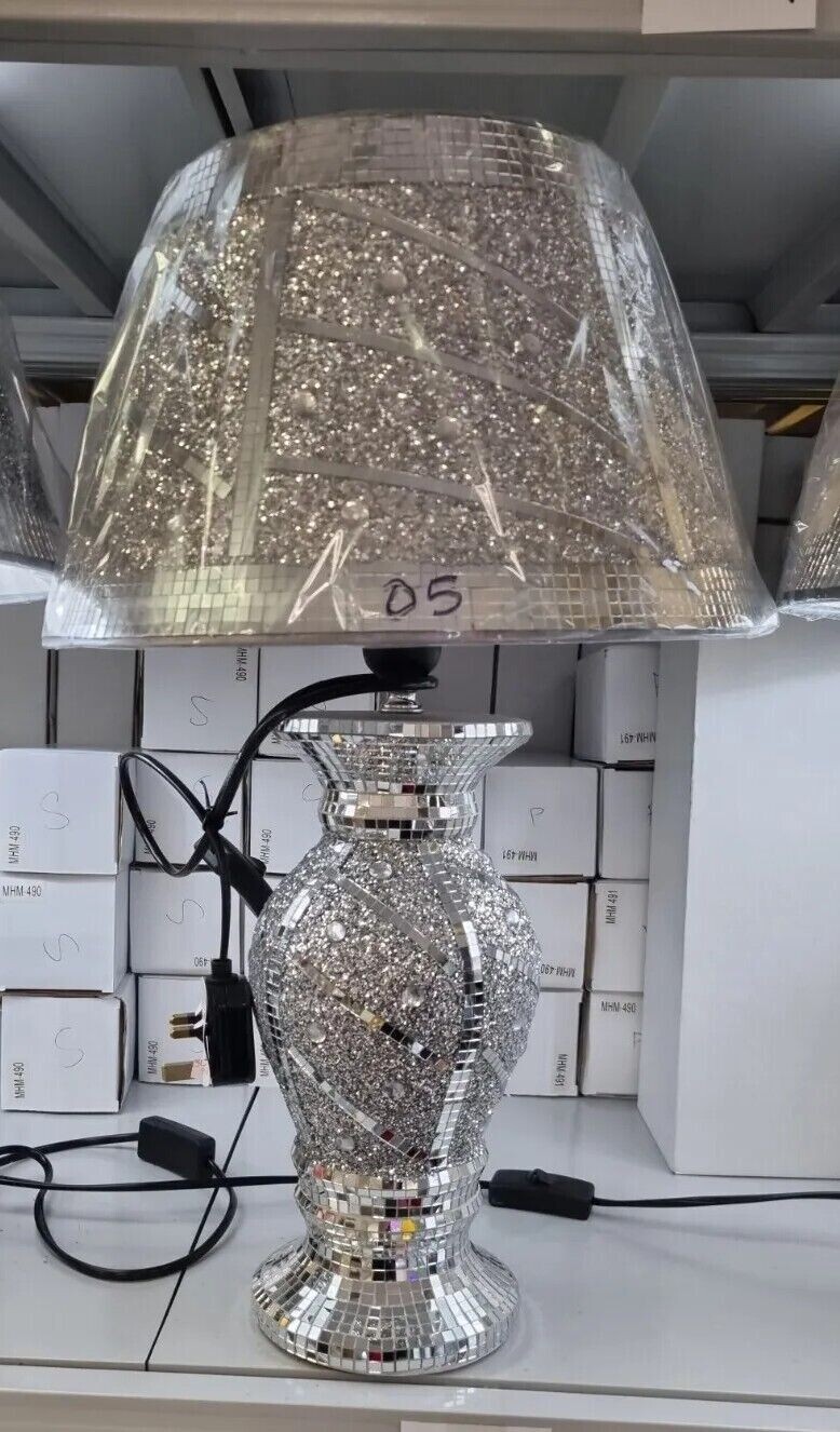 Silver Circle Crushed Diamond Table Lamp Shade Ornament Home Bling ...