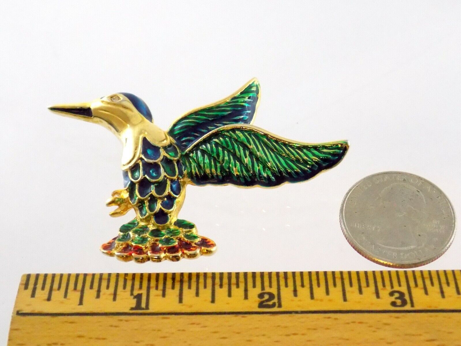 Enameled Goldtone Metal Hummingbird Pin Figural Bird … - Gem