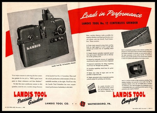 1945 Landis Tool Waynesboro PA No. 12 Centerless Grinder 2-Page Vintage ...