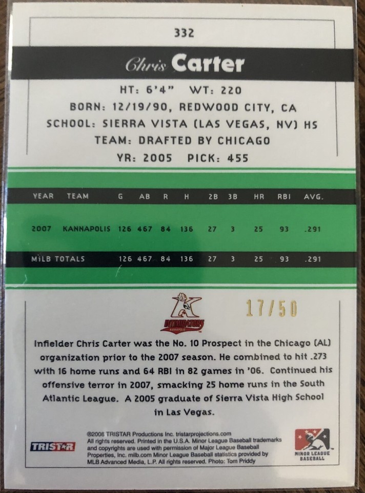 2008 TRISTAR PROJECTION CHRIS CARTER ROOKIE CARD 17/50 | eBay