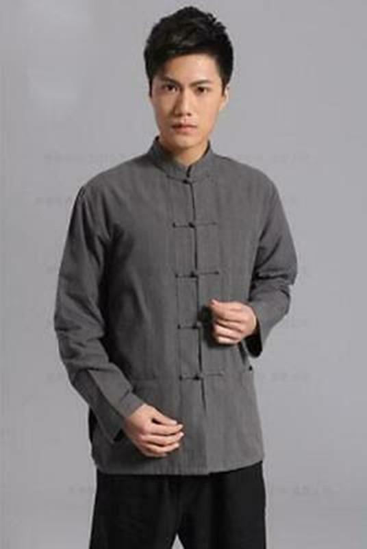 Long Sleeve Cotton Traditional Chinese Tang fu Top Men Kung Fu Tai Chi ...